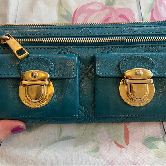 Bags | Marc Jacobs Quilted Teal Wallet | Poshmark